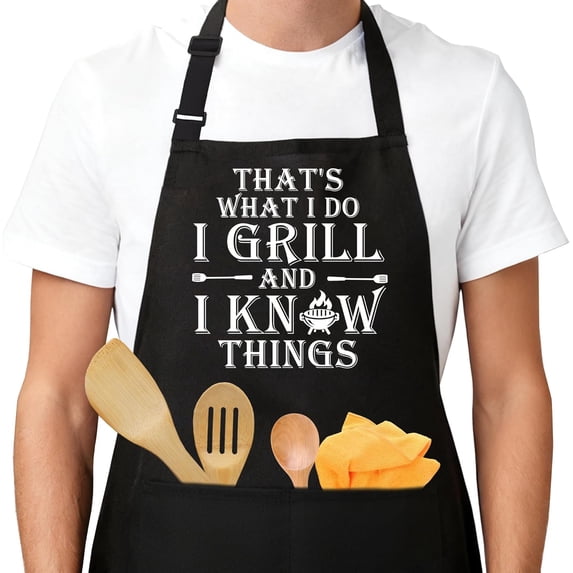 Funny Aprons for Woman Men, Cotton Aprons with Pockets for Grilling ...