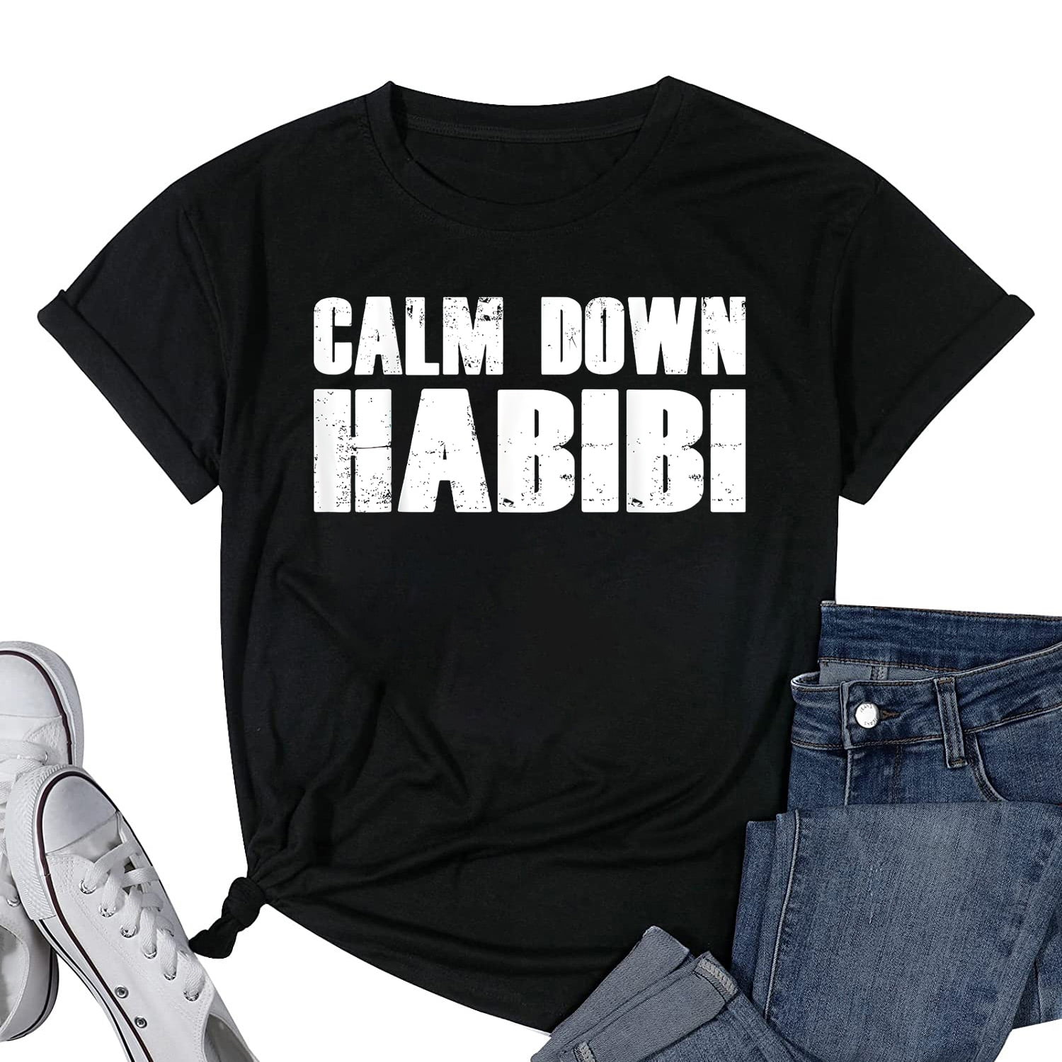Funny Arabic Calm Down Habibi T-Shirt Women Gift Black Large - Walmart.com