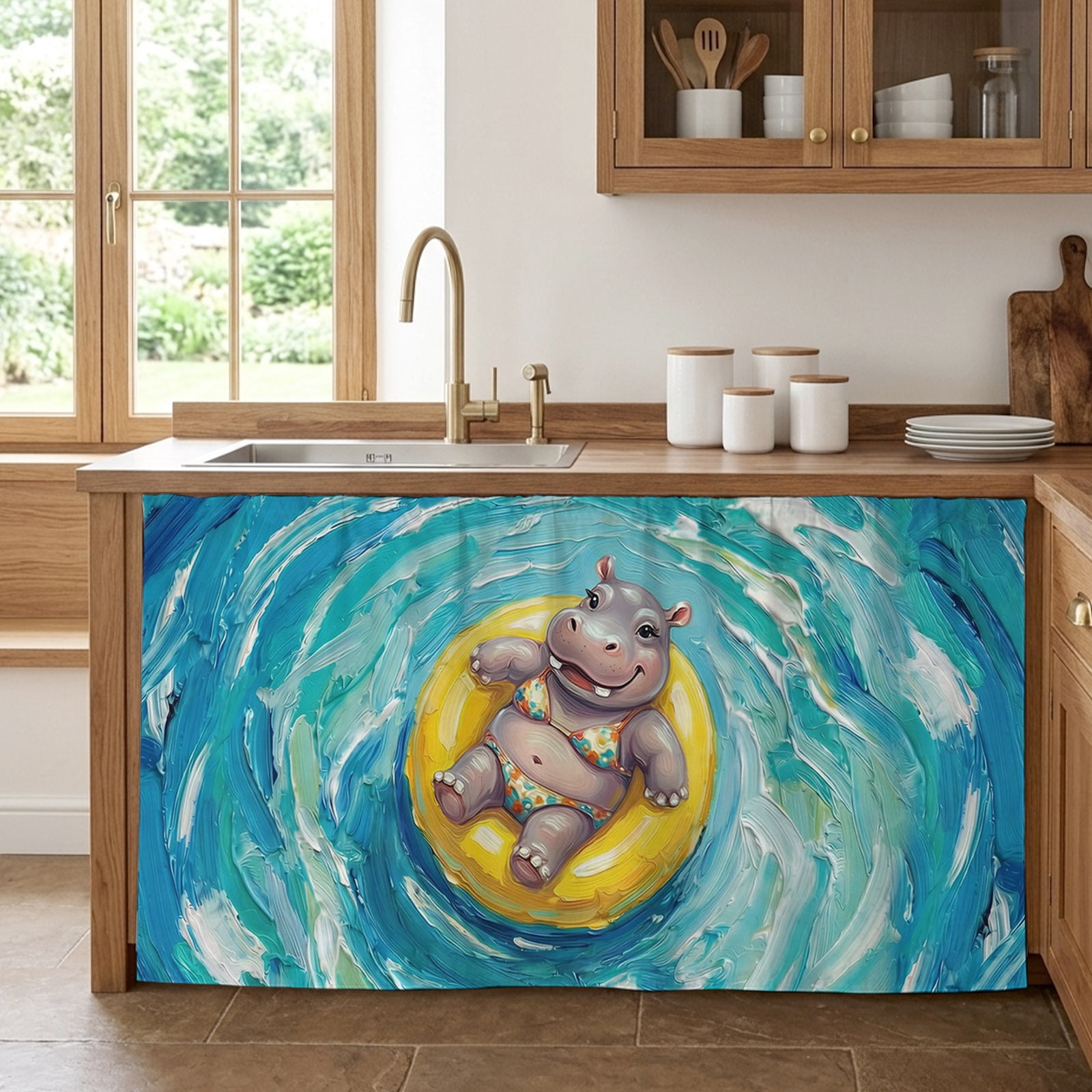 Funny Art Cabinet Curtains 32" W x 55" L Summer Hippocampus Swimming ...