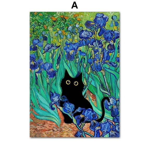 Funny Art Matisse Monet Black Cat Van Gogh Sunflowers Canvas Painting ...