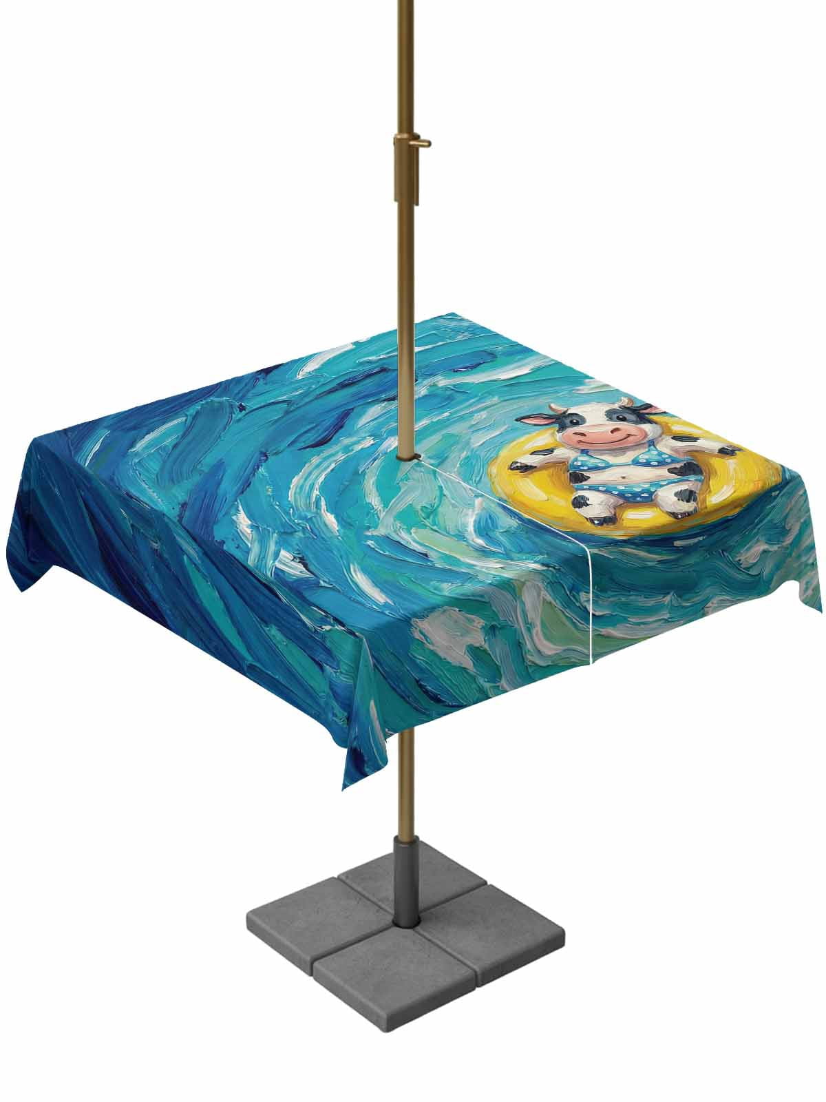 Funny Art Square Outdoor Tablecloth with Umbrella Hole Summer Cow ...