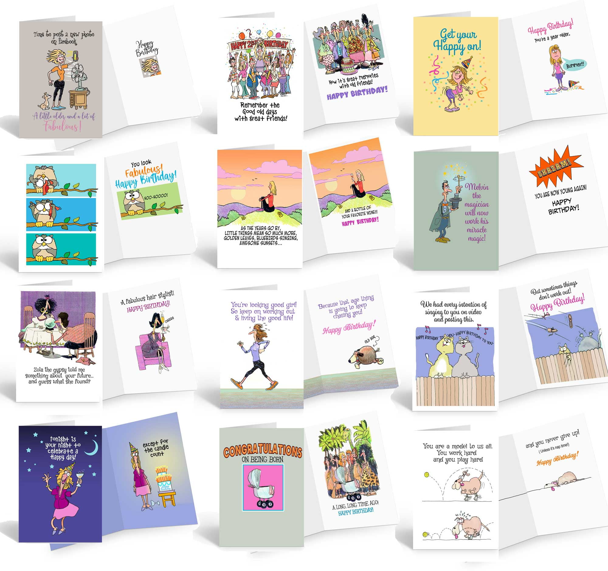 Funny Assorted Birthday Cards - Full Color Interior Image and Greeting ...