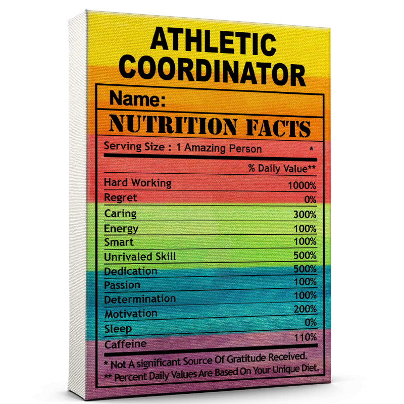 Funny Athletic Coordinator Nutrition Facts Canvas Wall Art, Colorful ...
