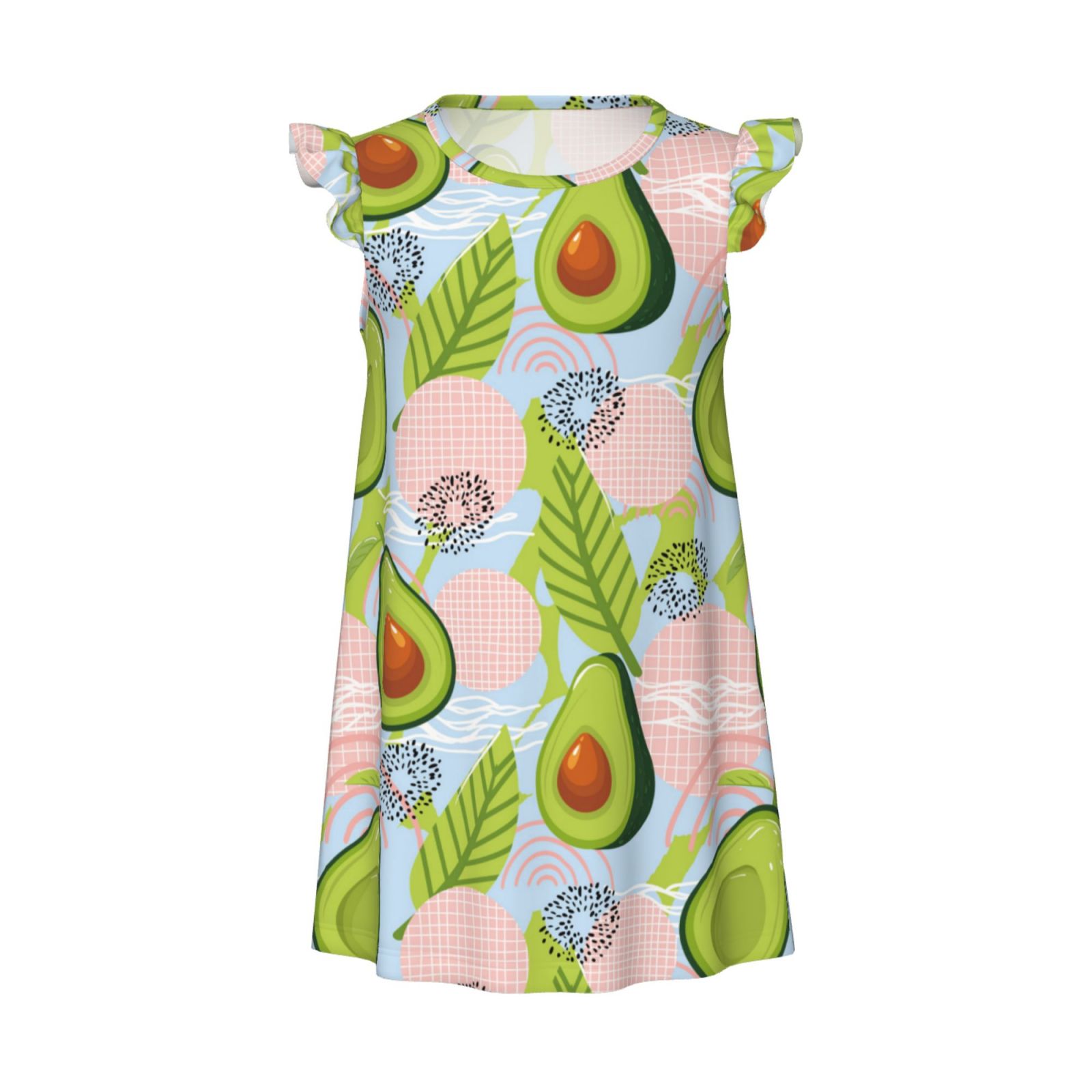 Funny Avocado Green Leaves Girls Nightgowns, Flutter Sleeve Pajamas ...