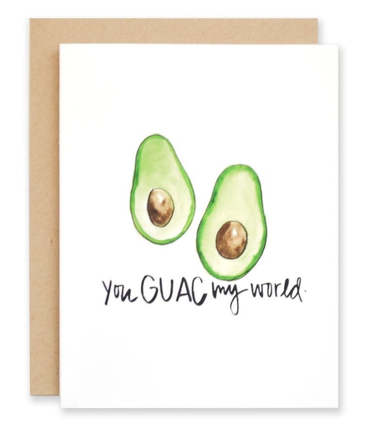 Funny Avocado Pun Greeting Card – "You GUAC My World" Design – Blank ...