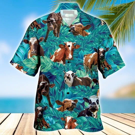 Funny Ayrshire Cow Beach Shirts, Unisex Print Aloha Casual Shirt, Cow ...