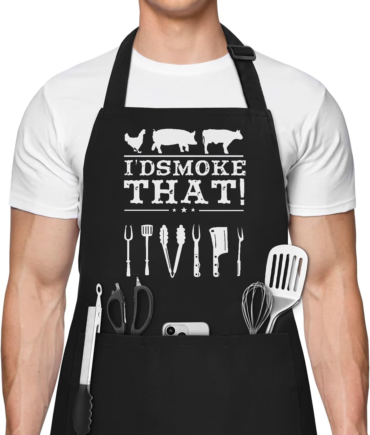 Funny BBQ Apron for Men with 3 Large Pockets,ZUEXT Black Waterproof ...