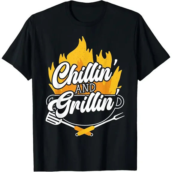 Funny BBQ Grillmaster Chillin and Grillin Summer Graphic T-Shirt for ...