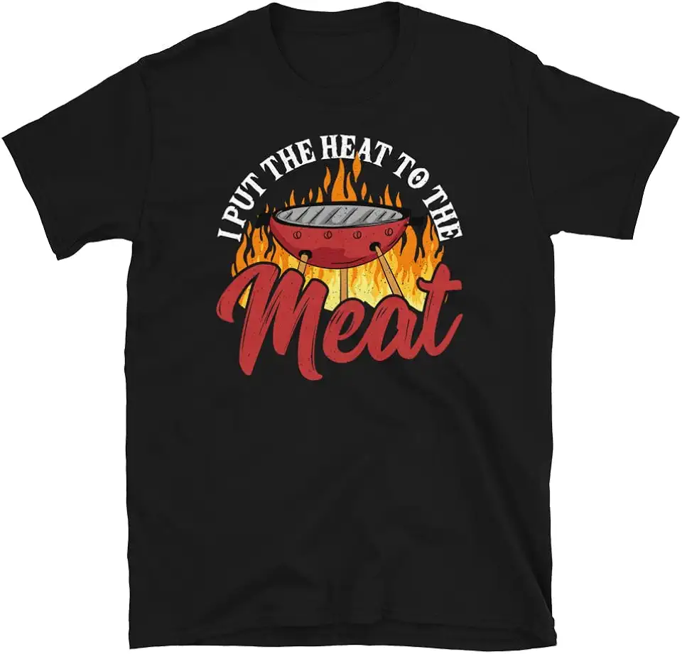 Funny BBQ Heat To The Meat Graphic Gift for Men Grill Master Cotton T ...