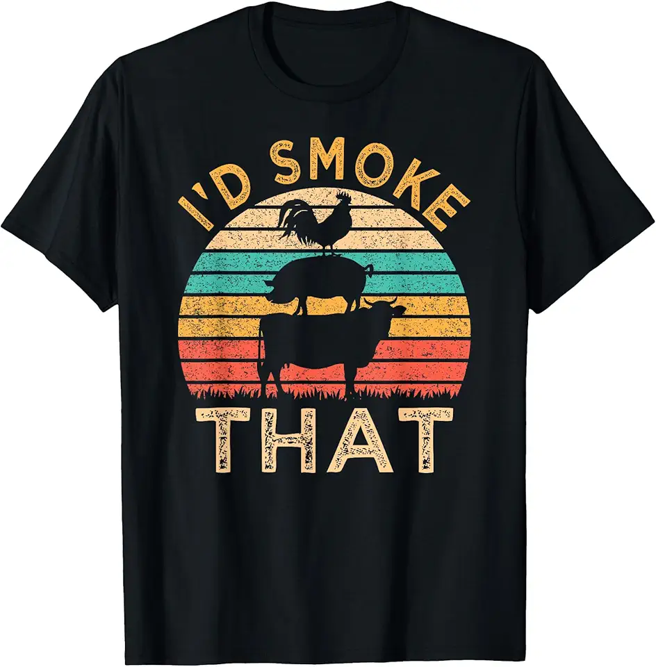 Funny BBQ Smoker Animal Stack Retro Graphic for Men Grill Master T ...