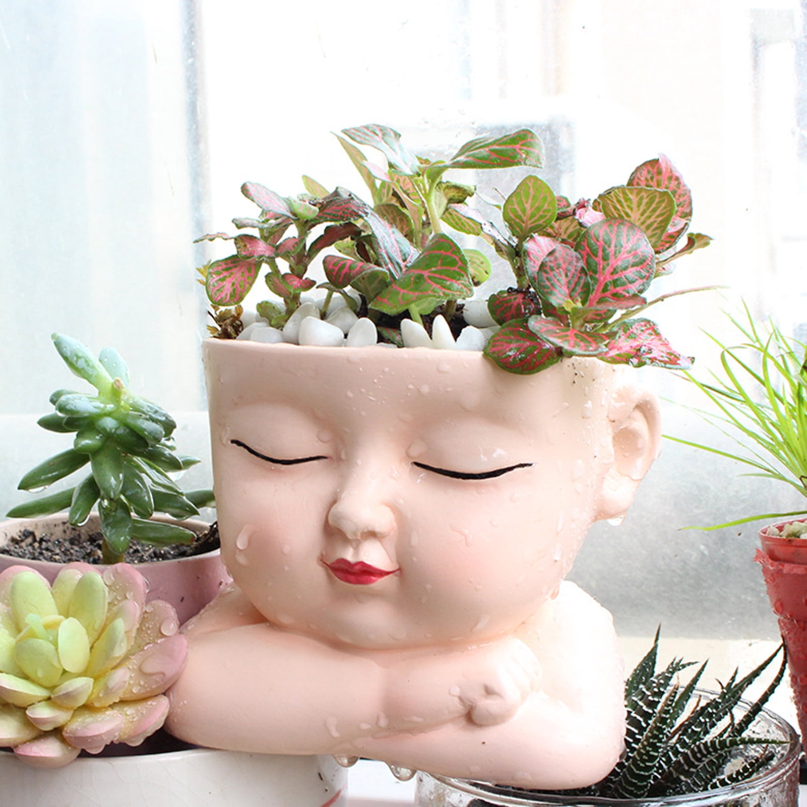 Funny Baby Infant Head Face Flower Pot - Cute Resin Succulent Planter ...