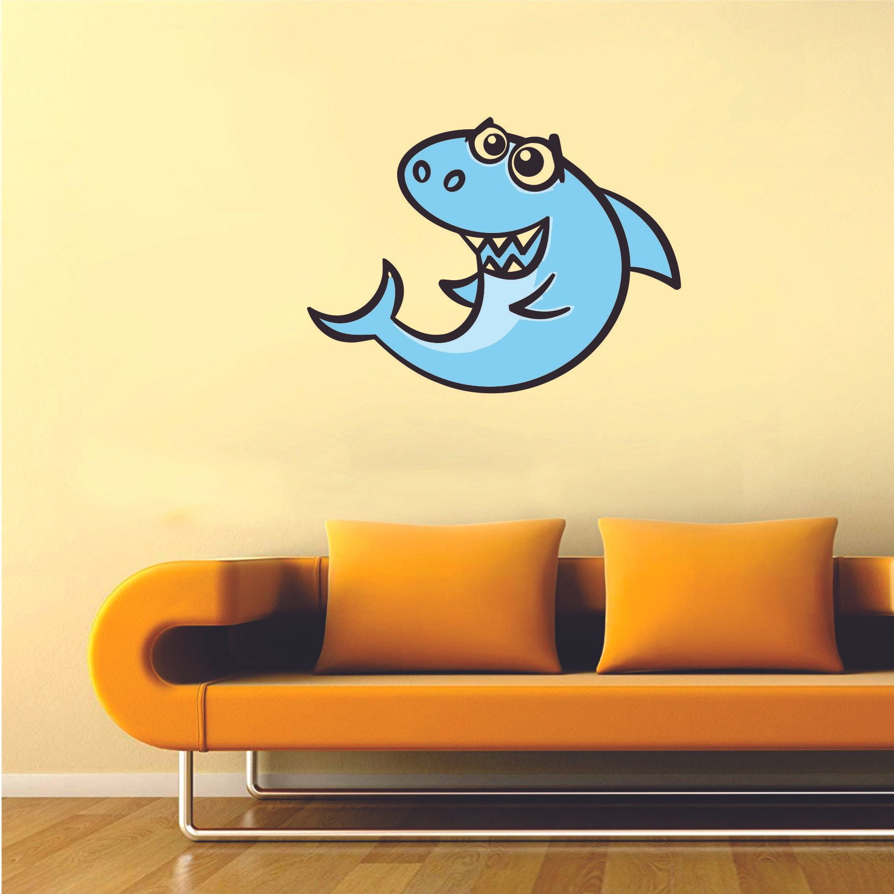 Funny Baby Shark Sky Blue Happy Adorable Cartoon Character Wall Art ...