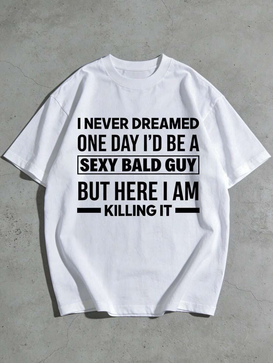 “Funny Bald Head Graphic Print Short Sleeve Crew Neck T-Shirt ...