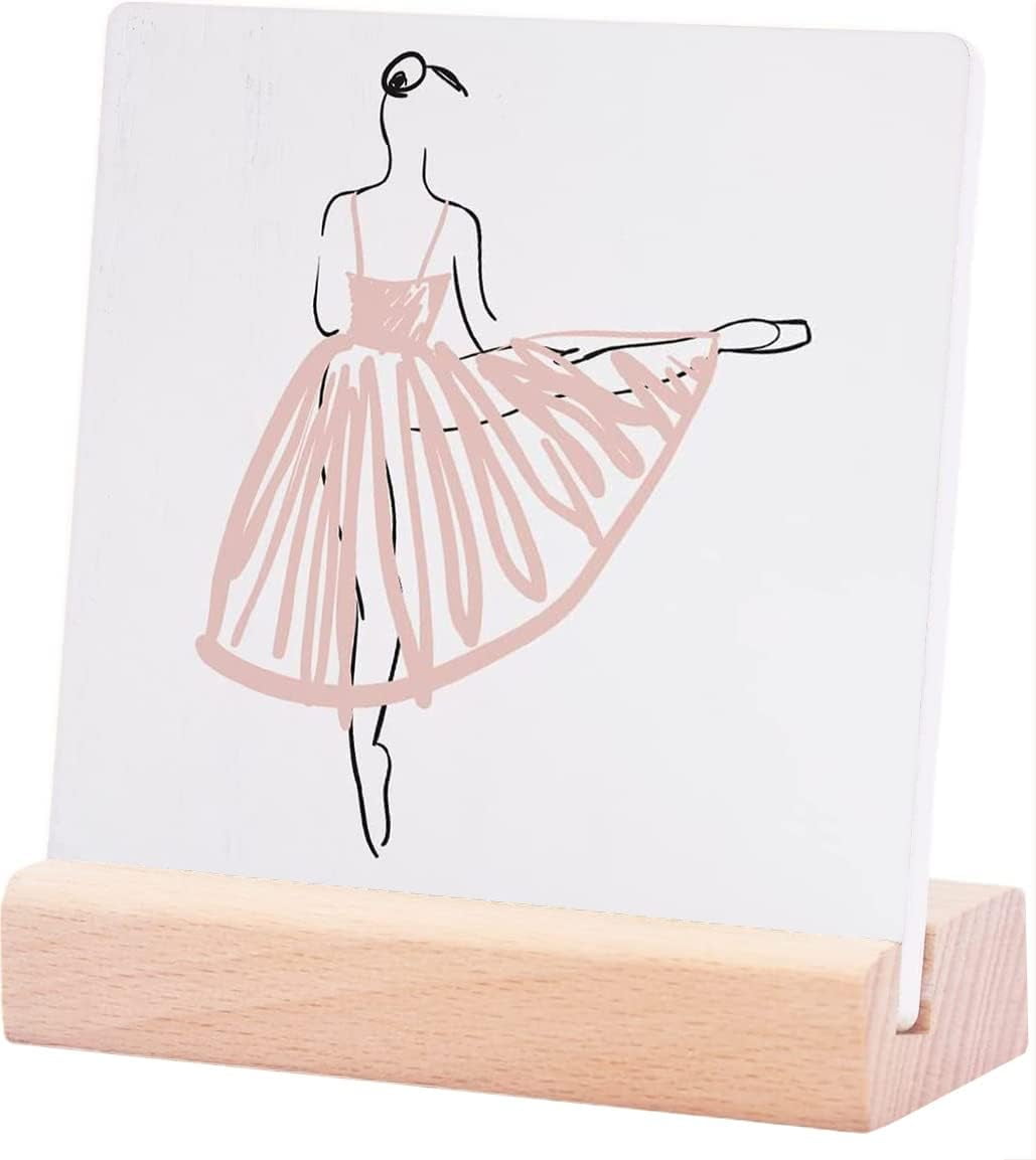 Funny Ballerina Dancer with Pink Dress Ceramic Table Sign Plaque Rustic ...