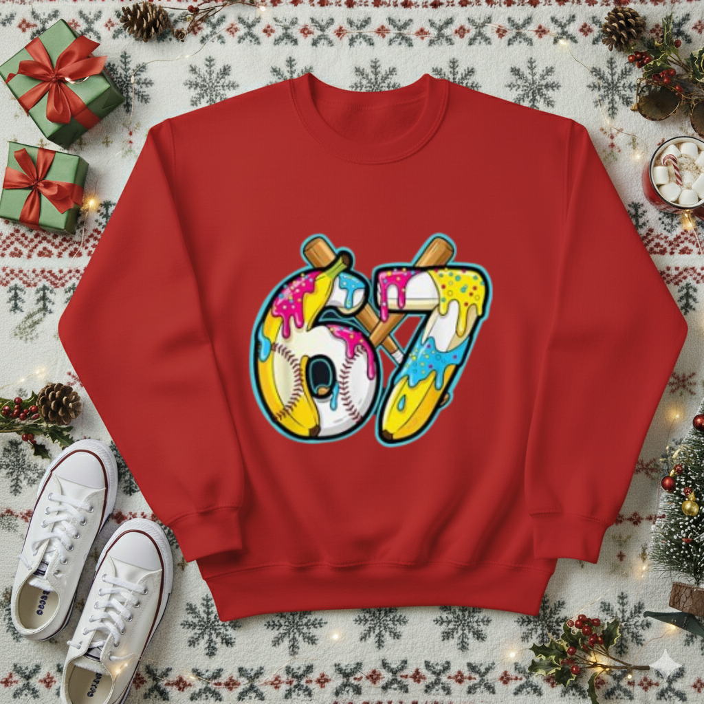 Funny Banana 67 Ice Cream Drip Meme Gen Alpha Holiday Humor Sweatshirt ...