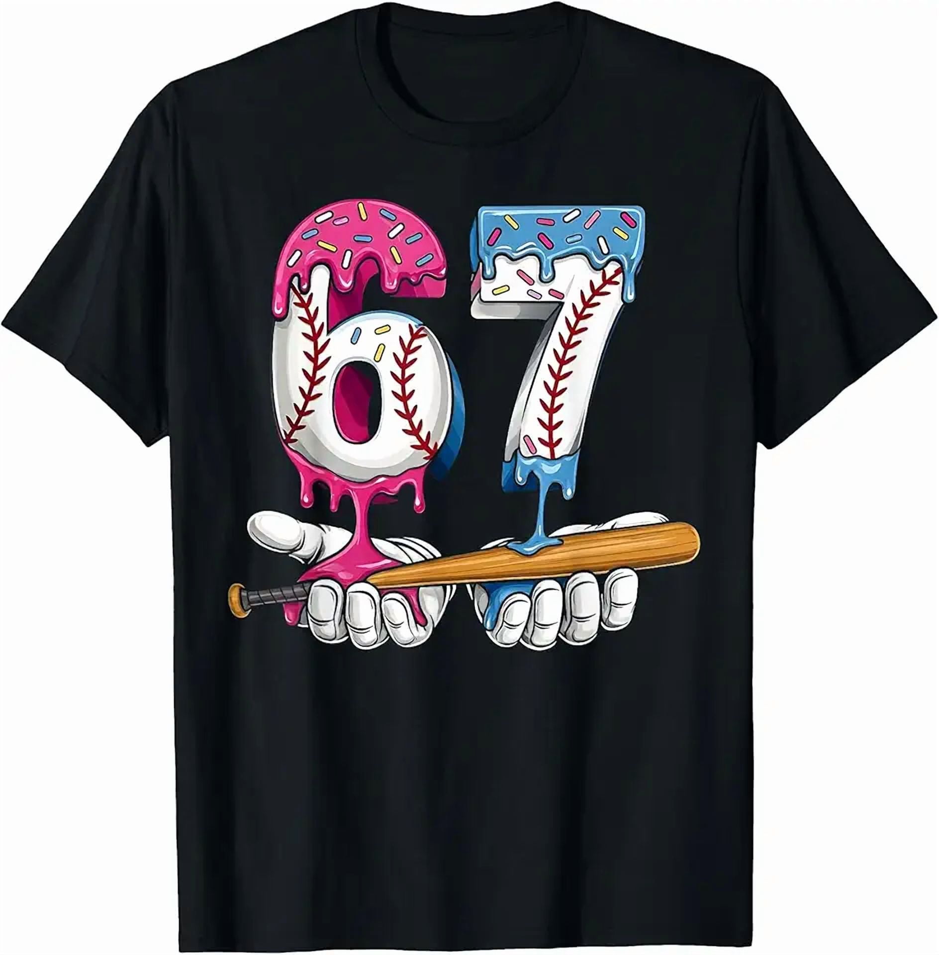 Funny Baseball Donut Drip Number 67 Unisex Short Sleeve Graphic T-Shirt ...