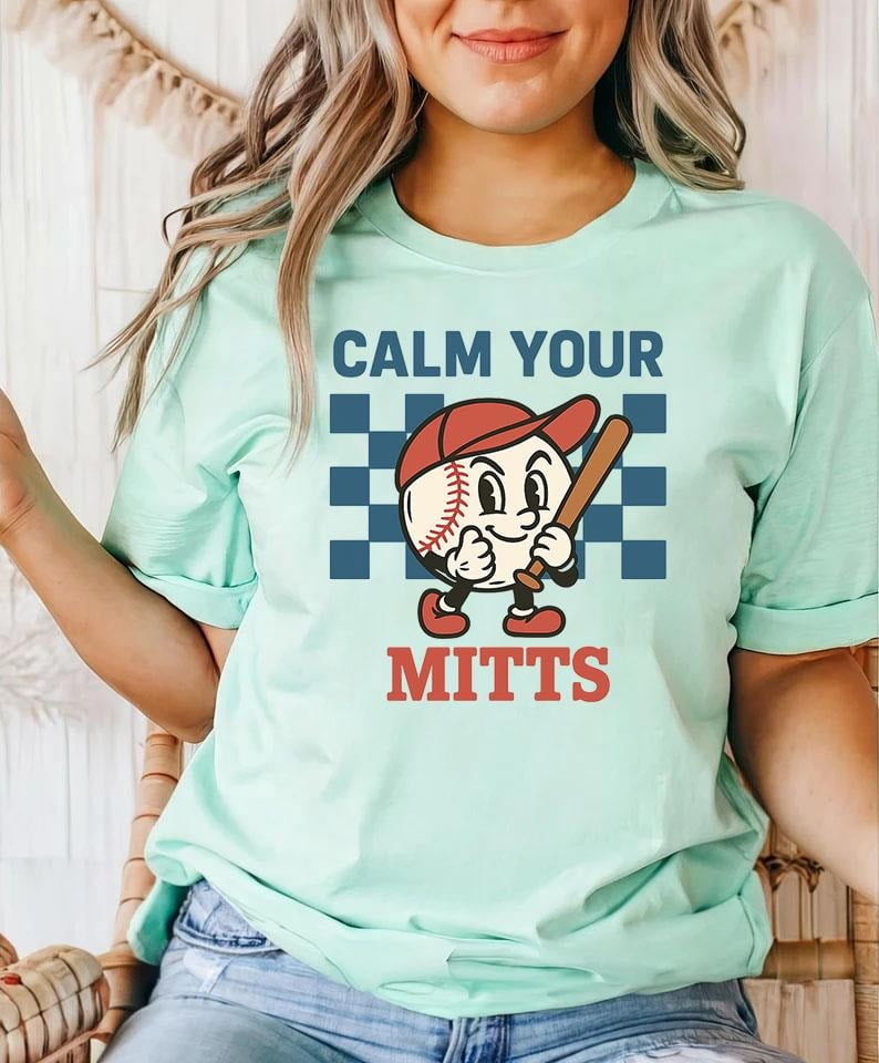 Funny Baseball Shirt – Calm Your Mitts Vintage Cartoon T-Shirt, Retro ...
