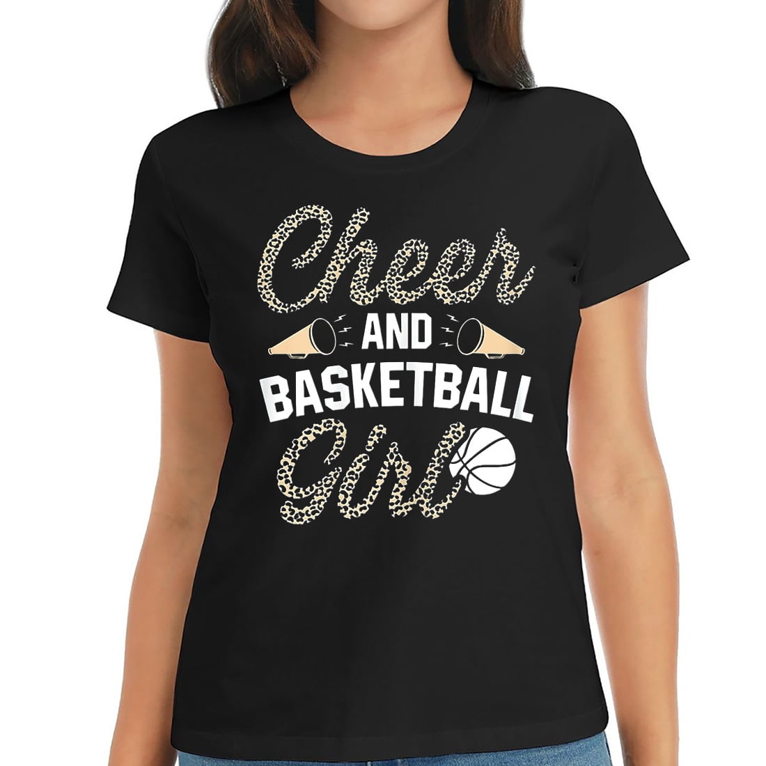 Funny Basketball Cheer Fan Leopard Pattern Girls Cheerleader T-Shirt ...
