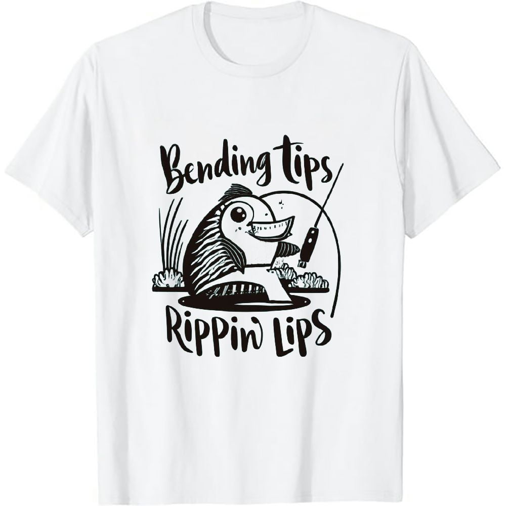 Funny Bass Fish Dad Bending Tips Rippin Lips Fishing T-Shirt - Walmart.com