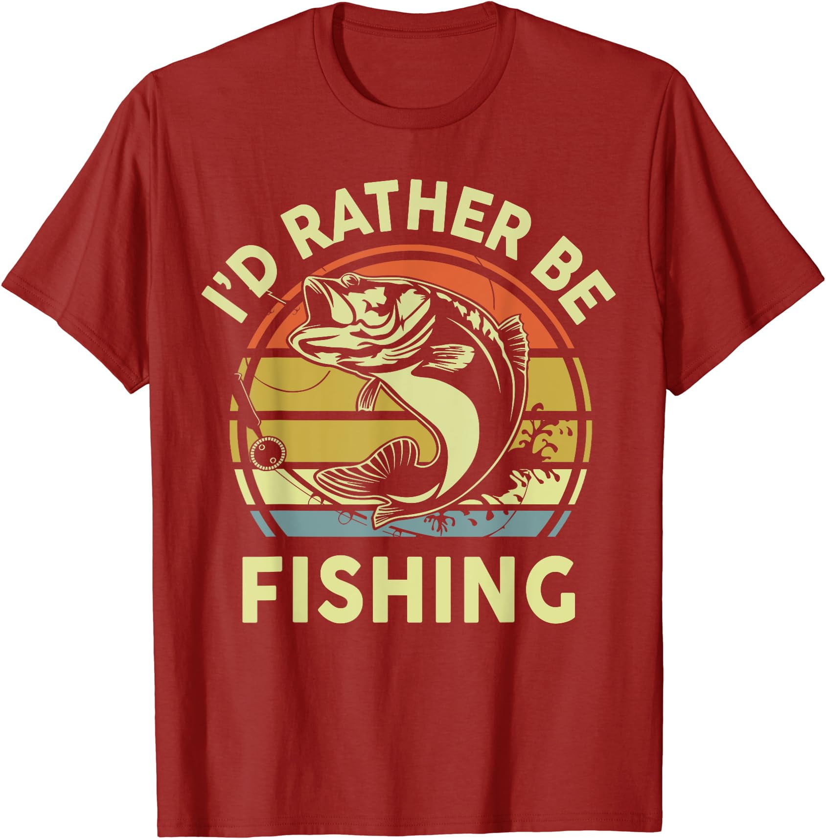 Funny Bass Fish Jumping I'd Rather Be Fishing T-Shirt for Dads ...