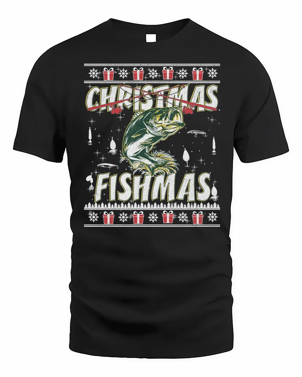 Funny Bass Fishing Fisherman Ugly Christmas Fishmas Men Gift Shirt ...