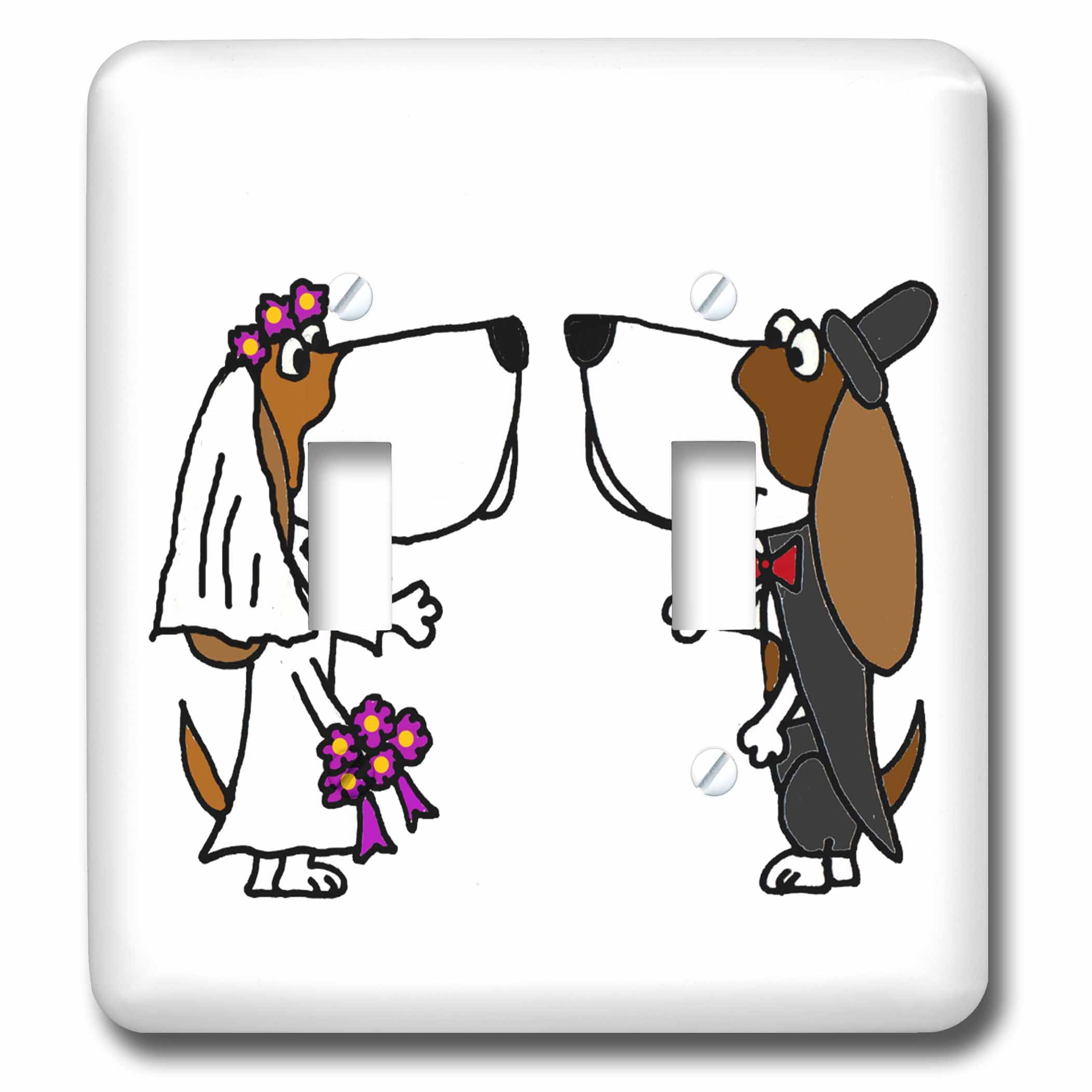 3dRose, Funny Basset Hound Dogs Bride and Groom Wedding Cartoon, double ...