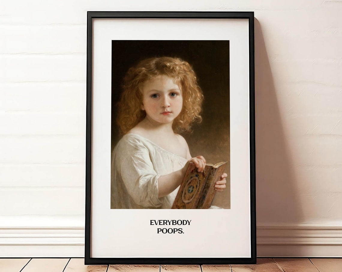 Funny Bathroom Art Wall Decor Reading Girl Painting Vintage Style ...