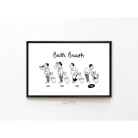 Funny Bathroom Brush Wall Art, Unframed Paper Print Size 24x36 ...