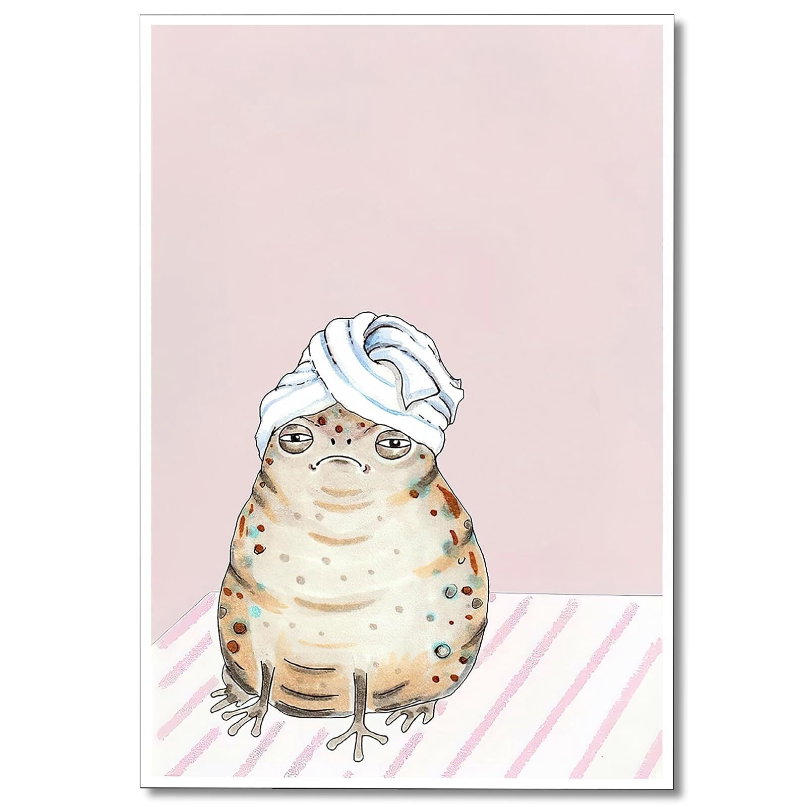 Funny Bathroom Canvas Wall Art, Grumpy Frog with Towel Poster Restroom ...