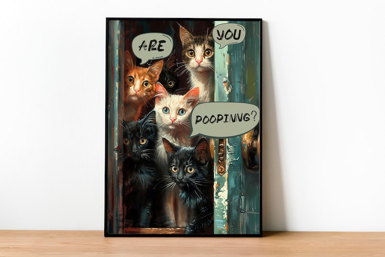 Funny Bathroom Cat Poster | Pooping Cat Wall Art | Retro Toilet Decor ...