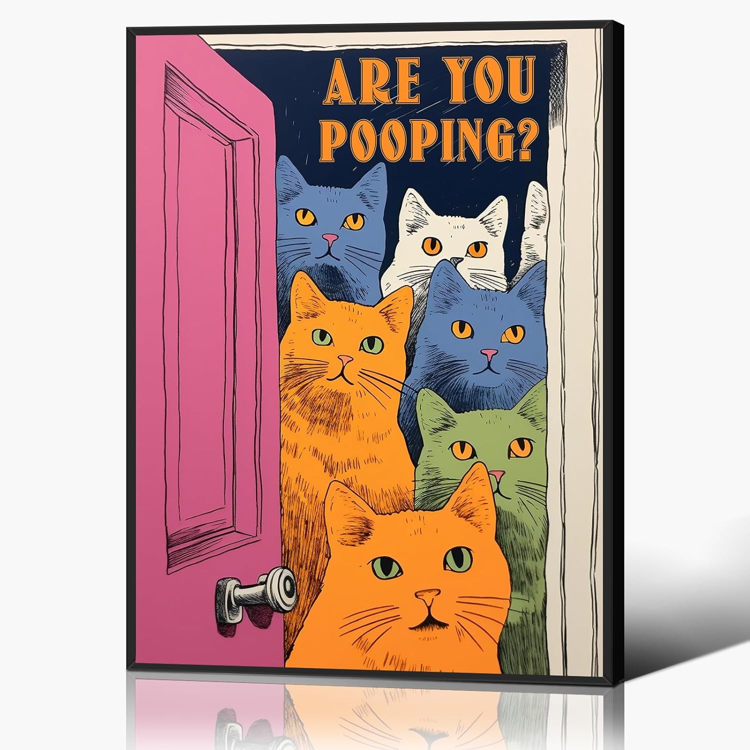 Funny Bathroom Cat Print Poster, Framed Funky Are You Pooping Cat Sign ...