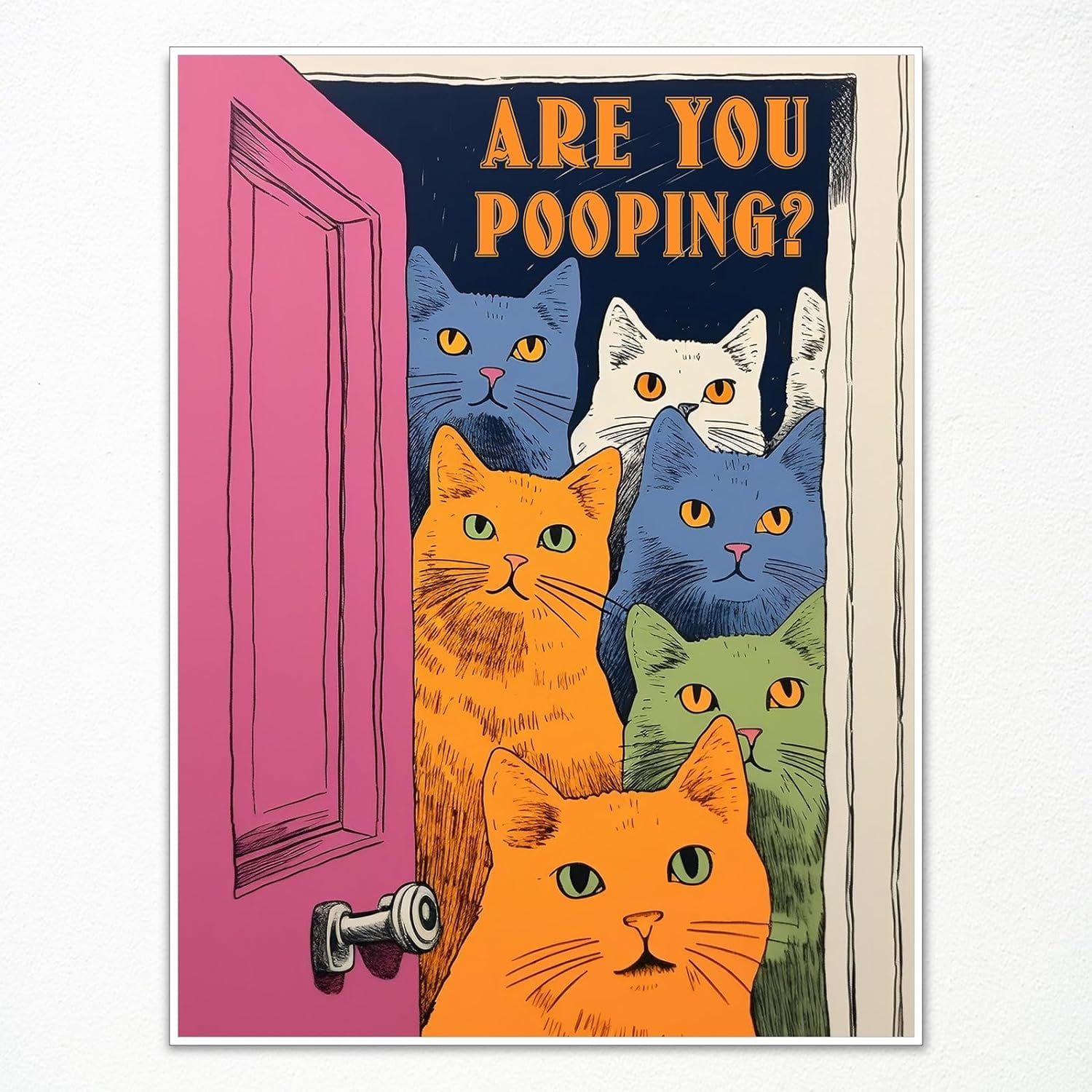Funny Cat Print Poster for Restroom, 'Are You Pooping?' Canvas Wall Art ...
