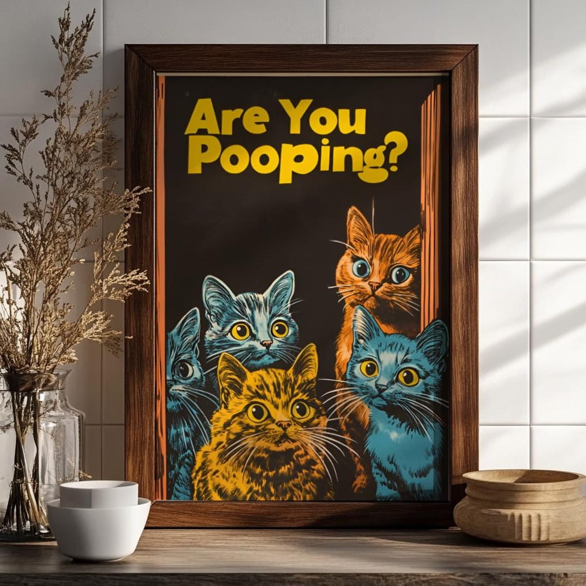 Funny Bathroom Cat Print For Toilet Wall Art Print Funny Cat Print ...