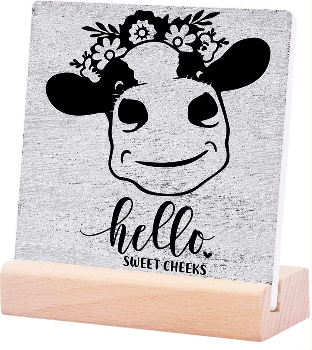 Funny Bathroom Ceramic Table Sign Plaque Hello Sweet Cheeks Quote Cow ...