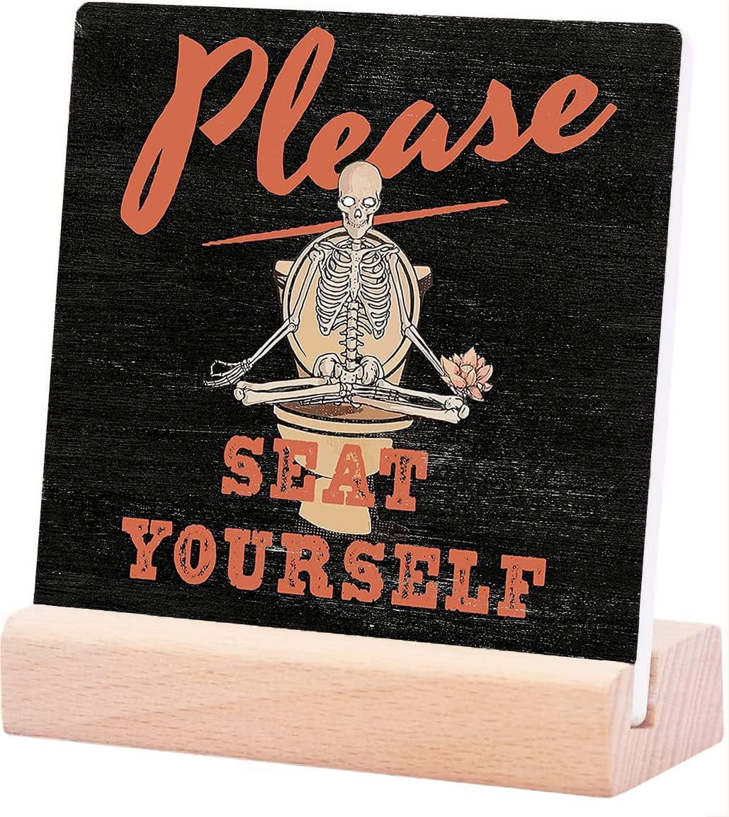 Funny Bathroom Ceramic Table Sign Plaque Please Seat Yourself Tabletop ...