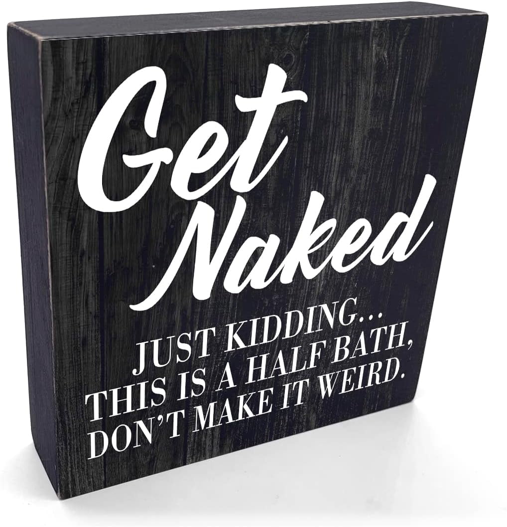 Funny Bathroom Decor Desk Decor Wooden Box Sign Rustic Black Wood Block