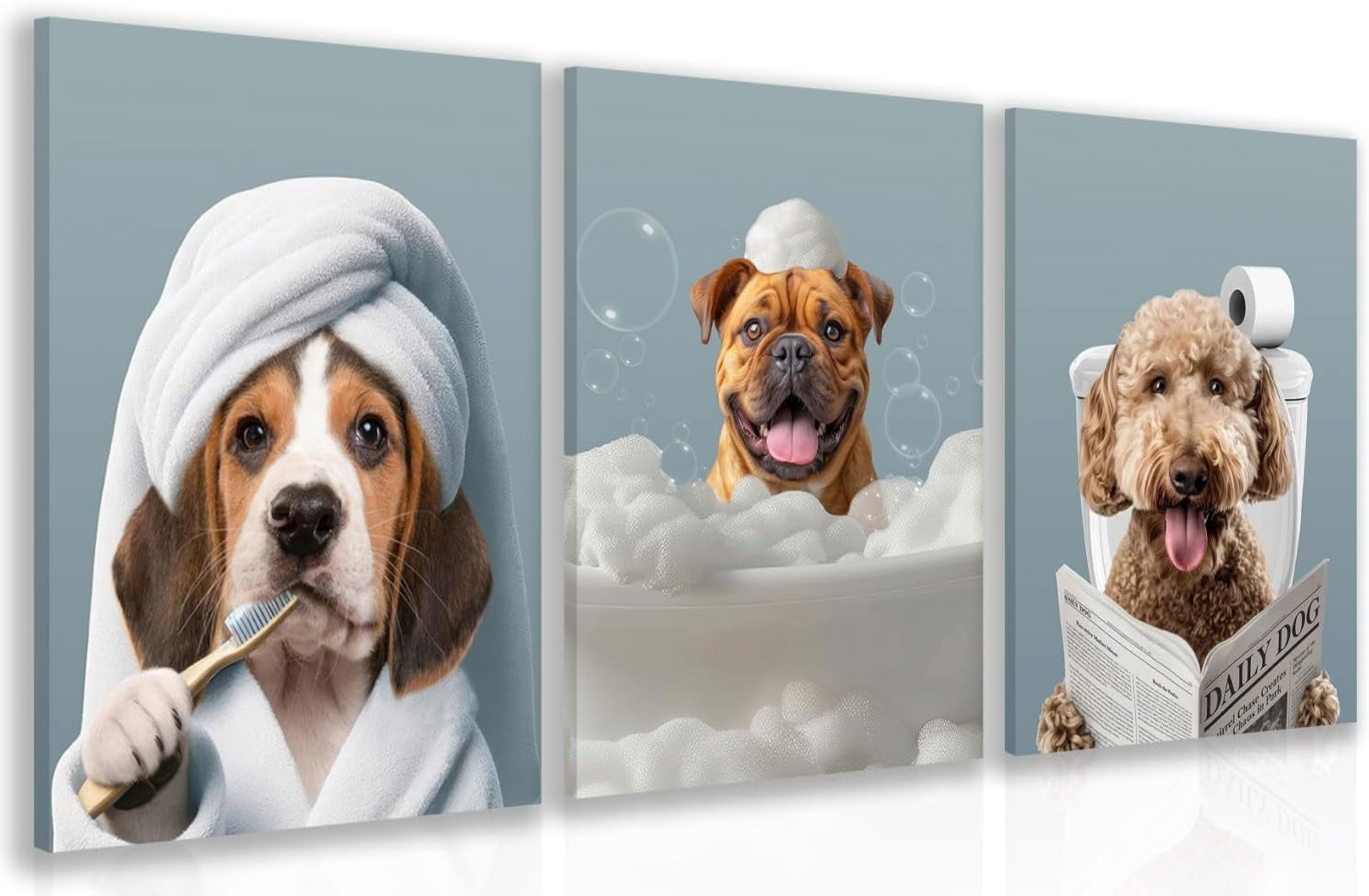 Funny Bathroom Dog Wall Art, Cute Funny Bath Dog Poster Prints, Rustic ...