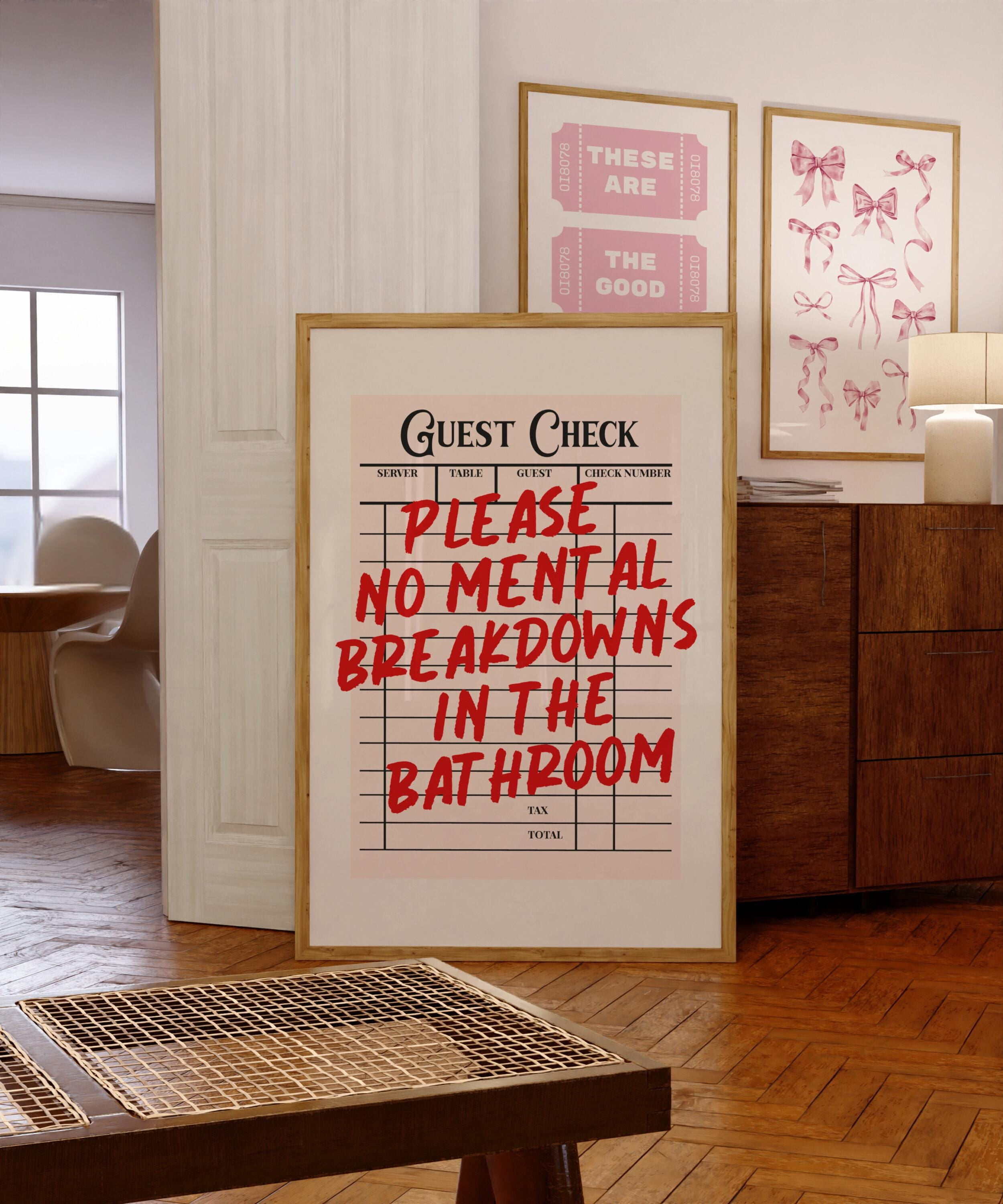 Funny Bathroom Guest Check Poster Girl Typography Funky Dopamine Wall ...