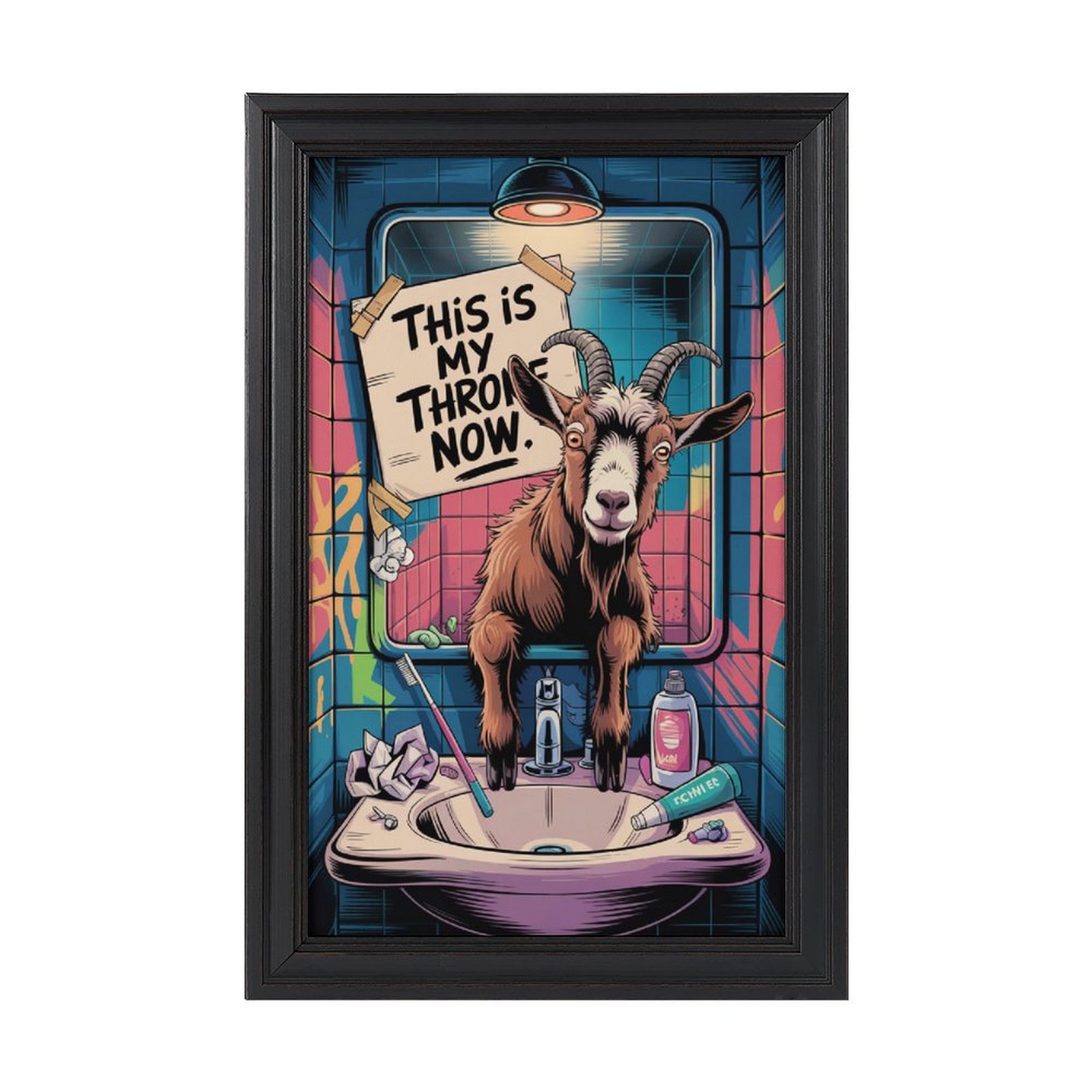 Funny Bathroom Poster Featuring Goat Claiming Sink As Its Throne Canvas ...