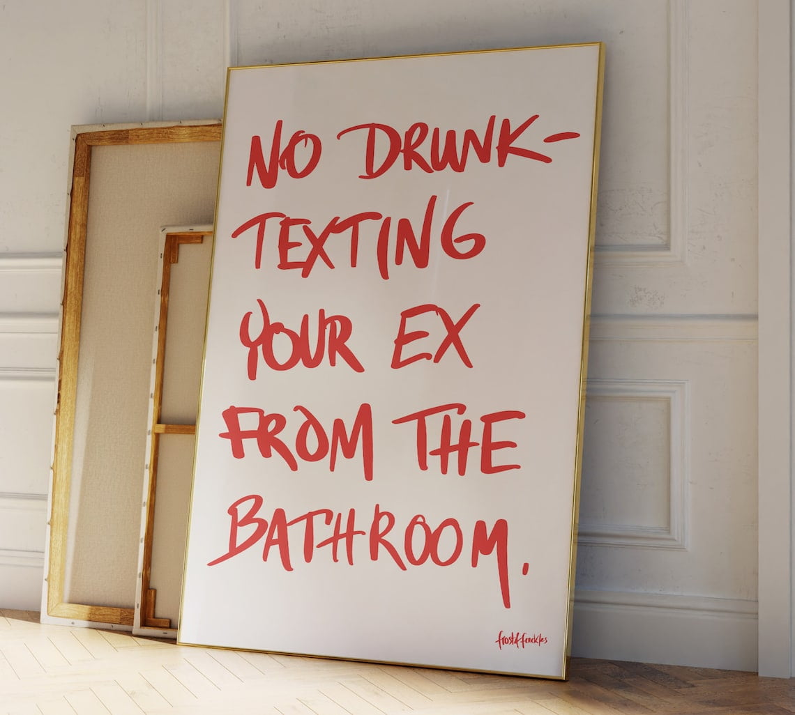 Funny Bathroom Print: No Drunk Texting, Maroon Red Toilet Sign #3584 ...
