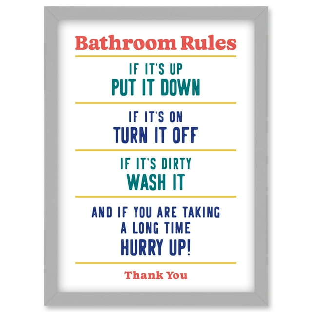 Funny Bathroom Rules Art Toilet Rules Sign Wall Art Artwork Framed Wall ...