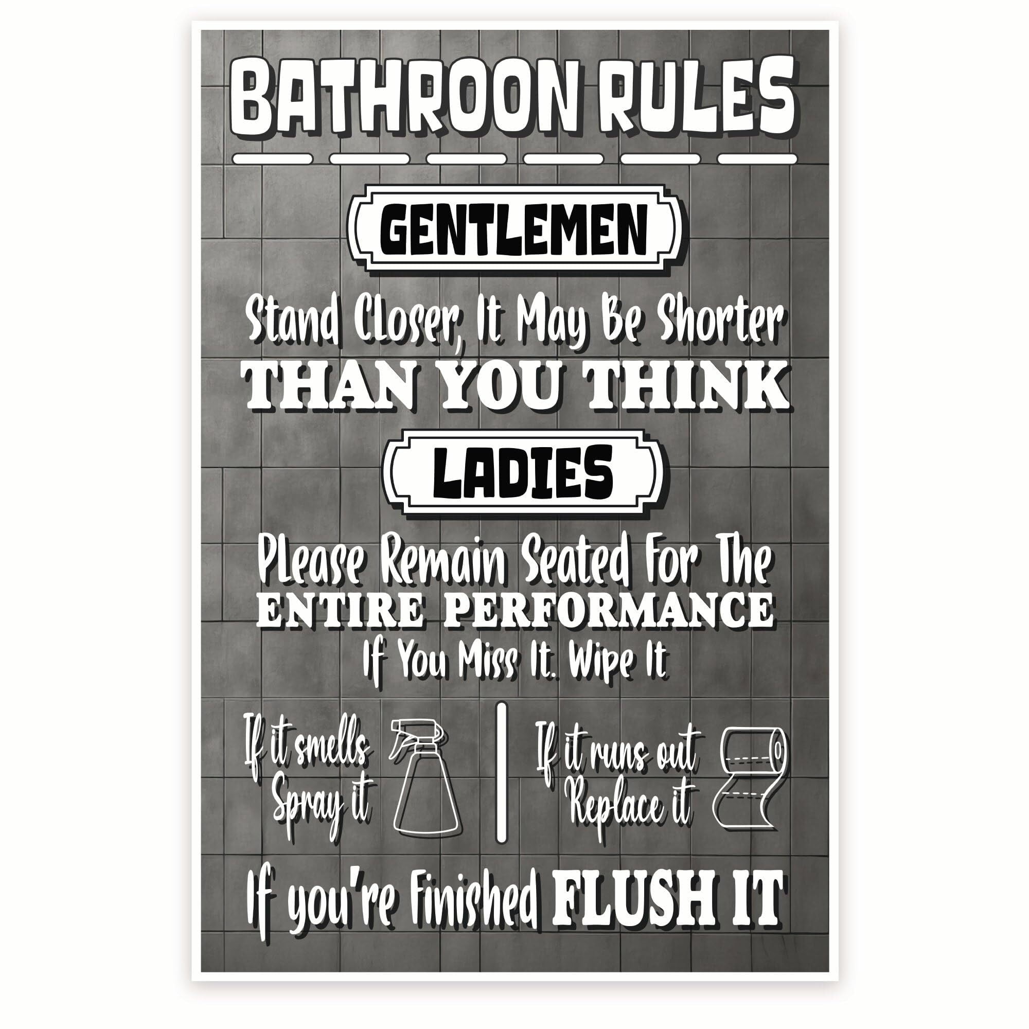 Funny Bathroom Rules Poster - Restroom Wall Art Decor - Playful ...