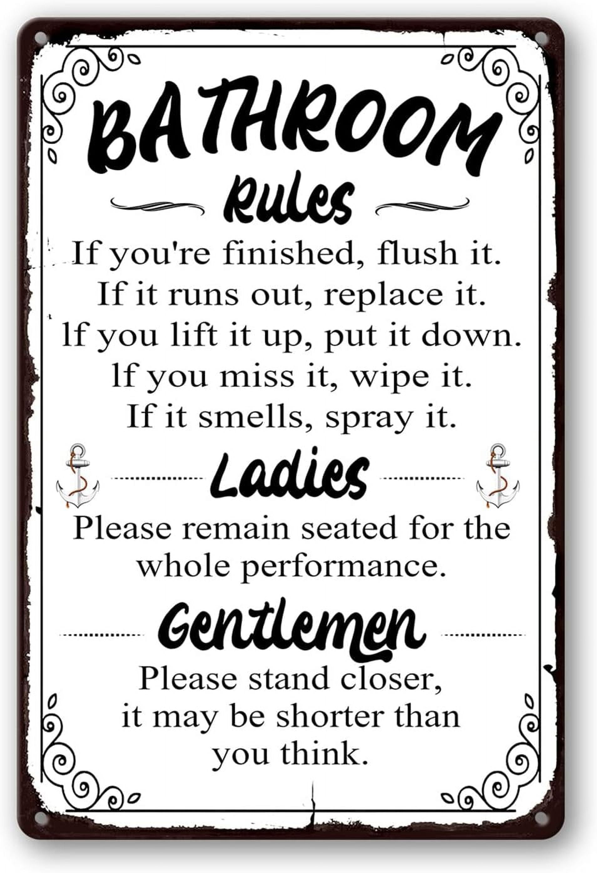 Funny Signs Bathroom Rules Printable Bathroom Rules Metal Sign, Funny