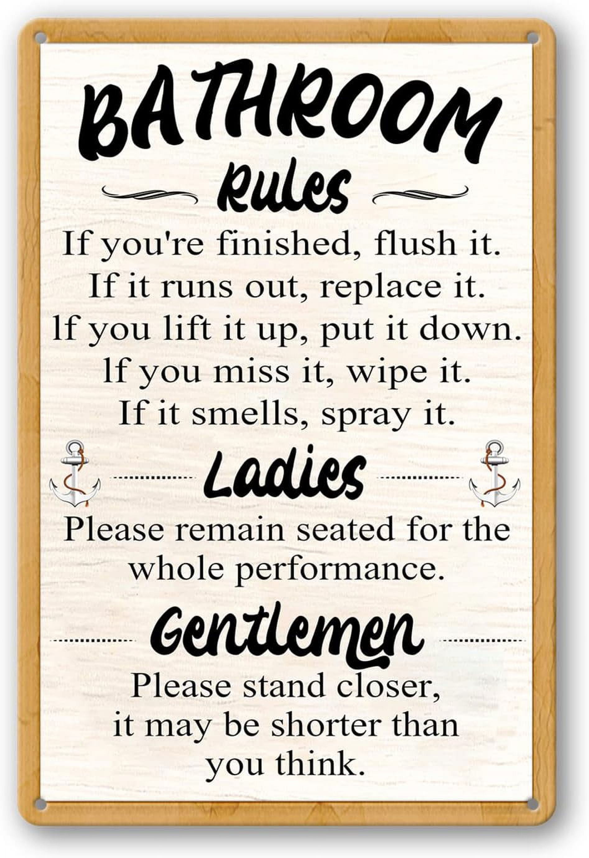 Funny Bathroom Rules Signs Metal Tin Sign, Please Flush Toilet Sign For Door, Stand Closer Its ...
