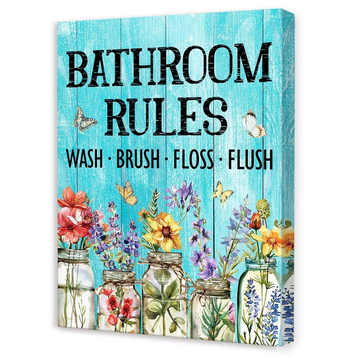 Funny Bathroom Rules Wall Decor,Blue Bathroom Canvas Wall Art for ...