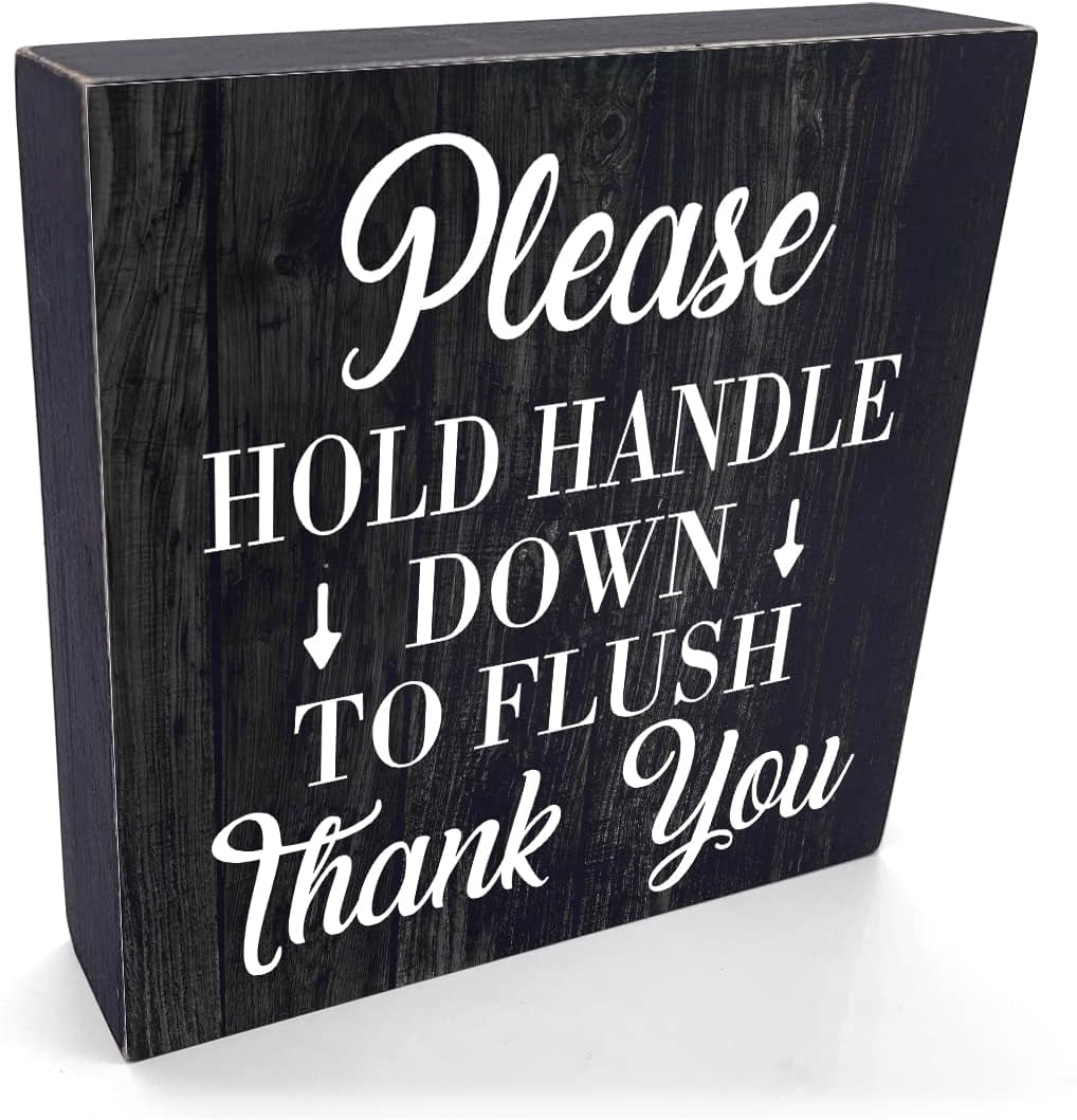 Funny Bathroom Sign Desk Decor Wooden Box Sign Rustic Black Wood Block
