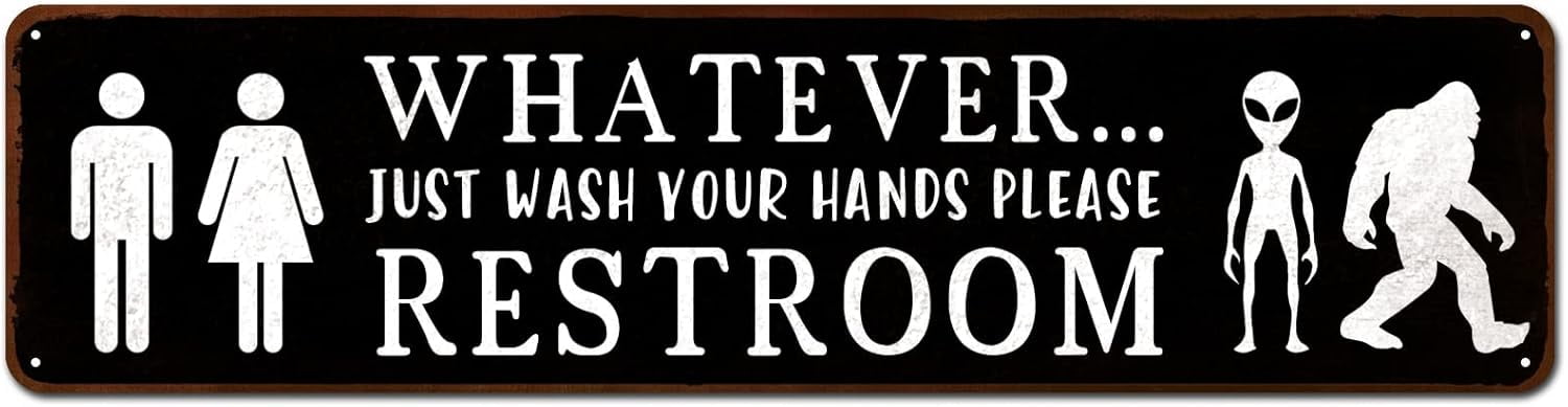 Funny Bathroom Sign for Restroom 4"x16" Metal Tin Sign All Gender ...