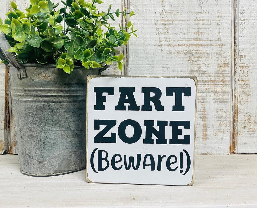 Funny Bathroom Signs, Beware Of The Fart Zone Hand Drawn Wooden Signs ...