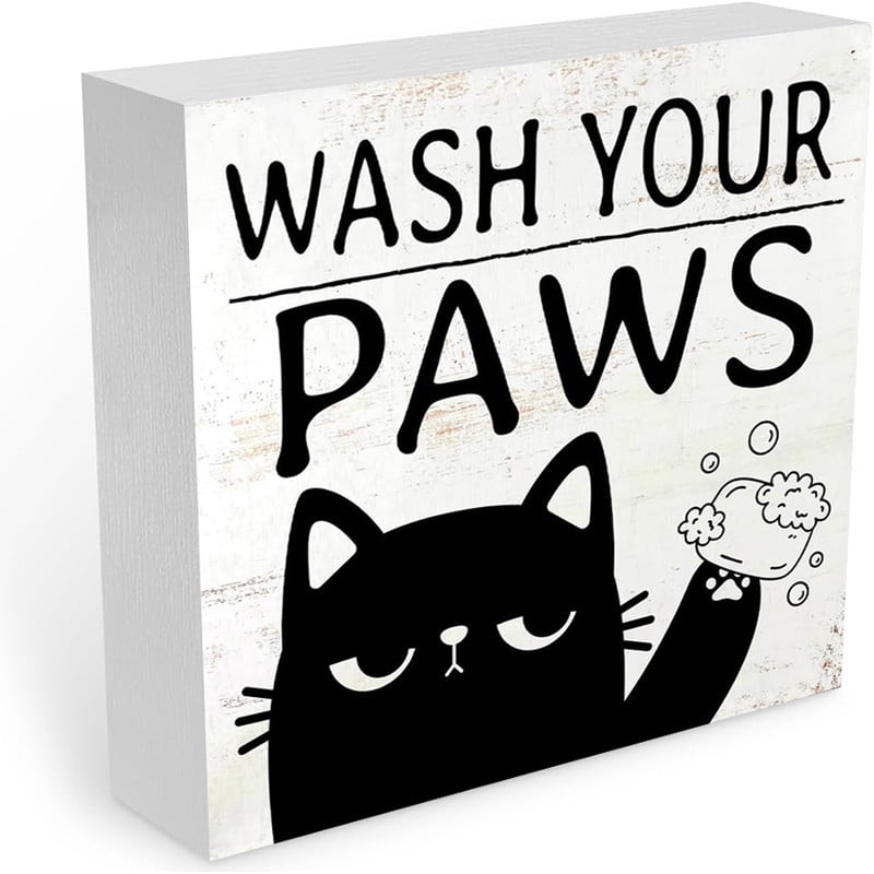 Funny Bathroom Signs Cat Decor Wood Box Sign Wash Basin Farmhouse Wood ...