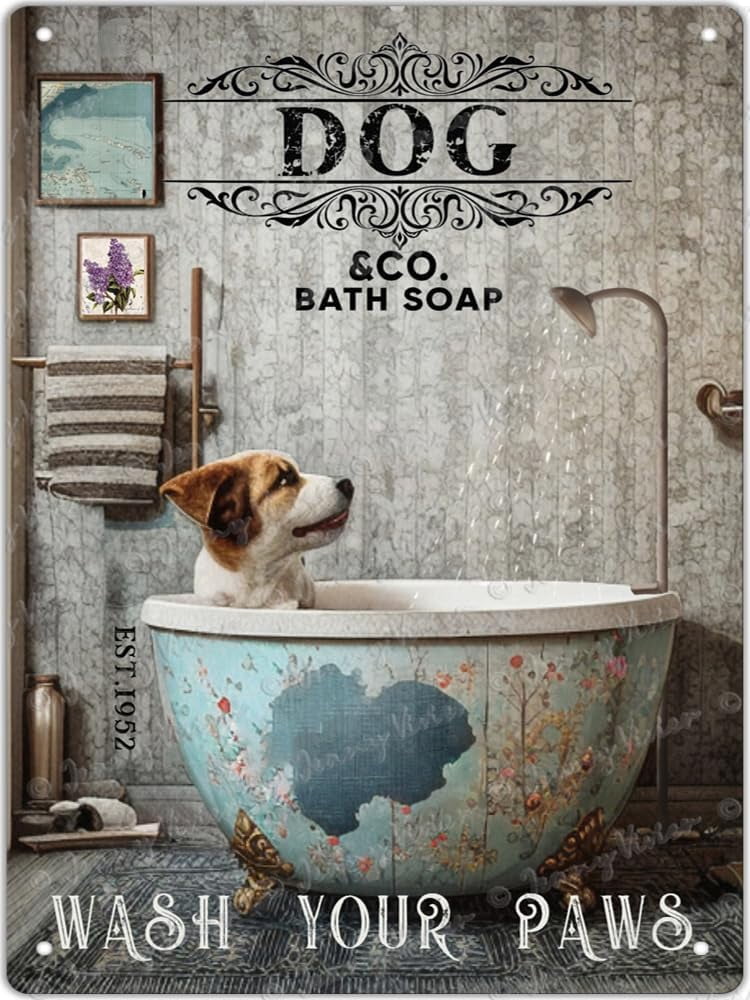 Funny Bathroom Tin Sign, Dog Wall Decor, Home Farmhouse Hotel Man Cave ...
